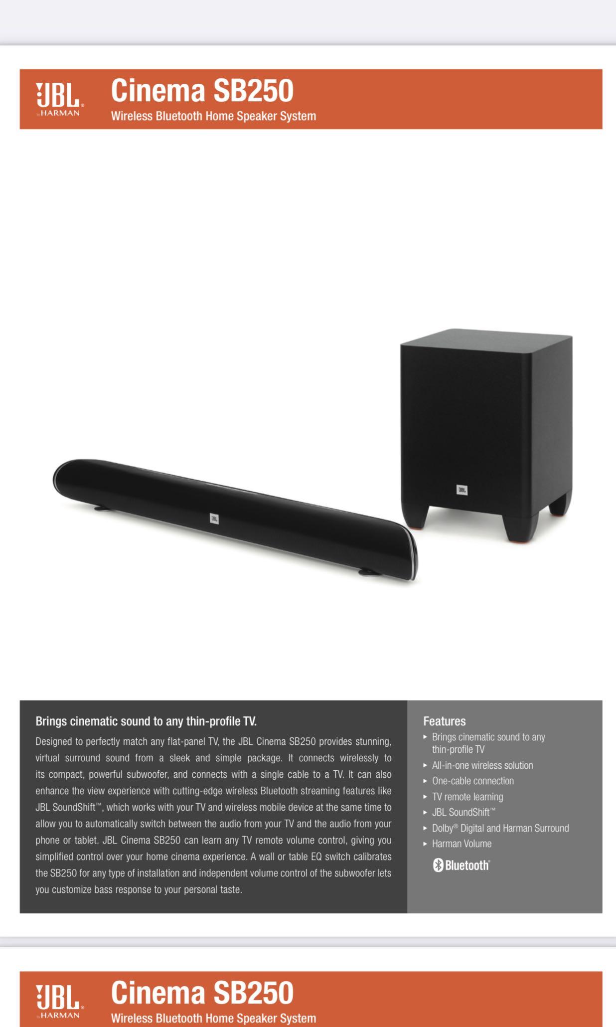 JBL SB250 sound bar, Audio, Soundbars, Speakers & Amplifiers on Carousell