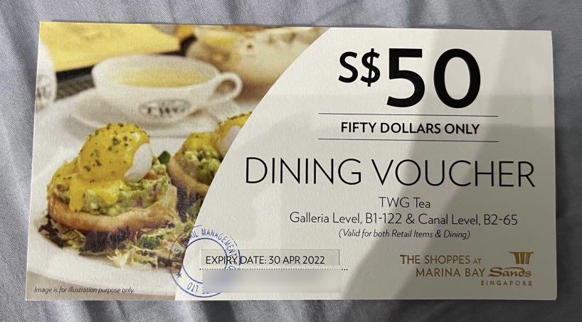 MBS Dining Voucher - TWG, Tickets & Vouchers, Vouchers on Carousell