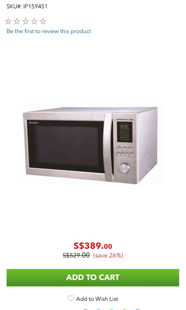 SHARP R-94A0(ST)V CONVECTION MICROWAVE OVEN (42L), TV & Home Appliances ...