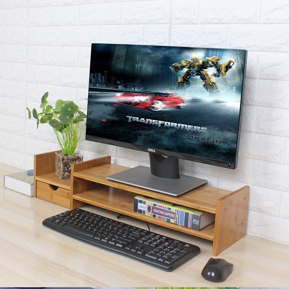 soges Bamboo Monitor Stand Riser Drawer Storage Organiser Laptop, TV ...