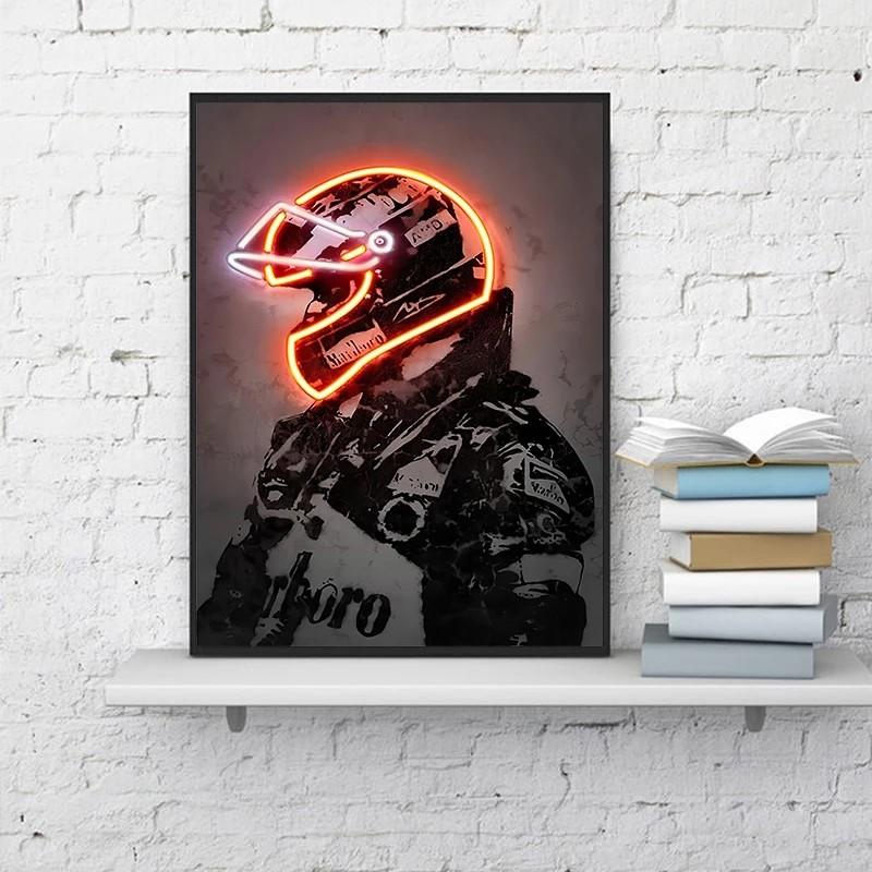 Wall Art F1 Neon Canvas Painting Racing Print Poster Ayrton Senna ...