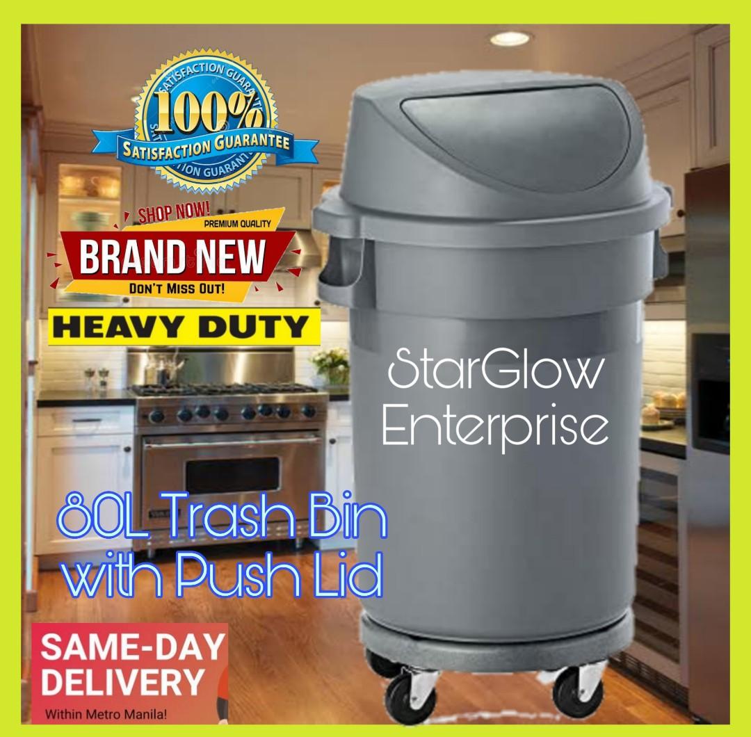 Waste Bin with Transport Trolley and Push Lid 5 Swivel Castors without ...