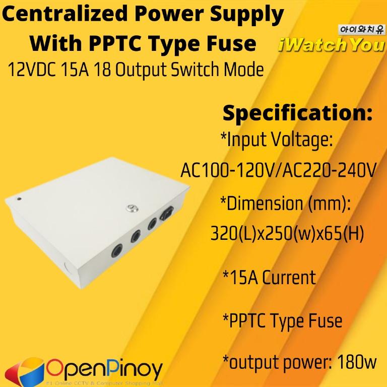 12VDC 15A 18 Output Switch Mode Centralized Power Supply with PPTC Type Fuse, Furniture & Home ...