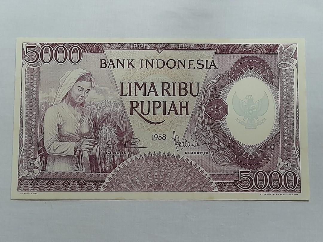 Bank Indonesia 5000 Lima Ribu Rupiah 1958 Brown Color, Hobbies & Toys ...
