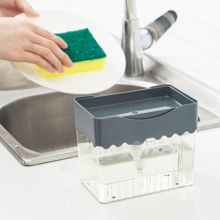 Double Layer Sponge Box with Soap 2-in-1 Dispenser Kitchen Plastic ...