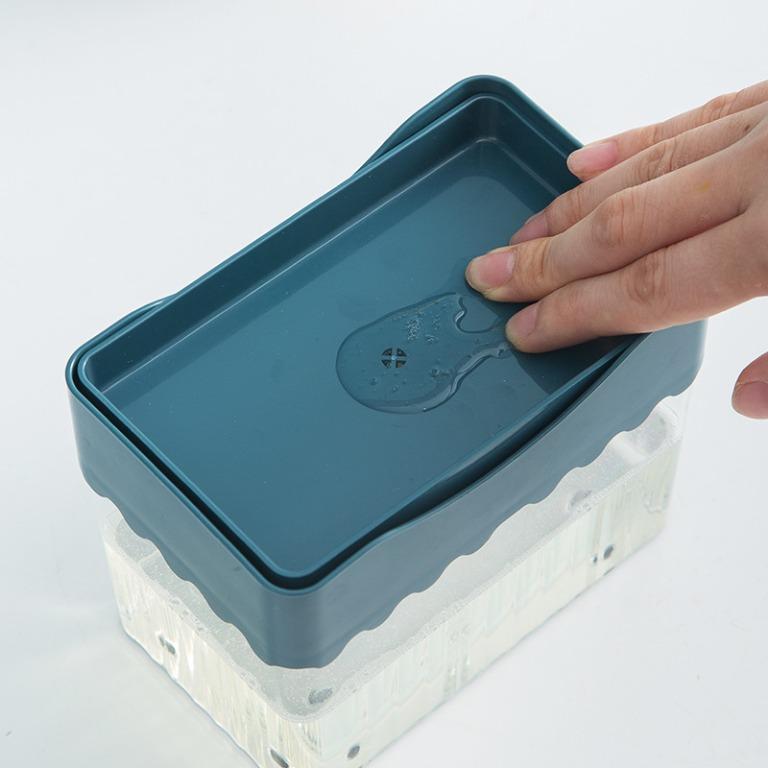 Double Layer Sponge Box with Soap 2-in-1 Dispenser Kitchen Plastic ...