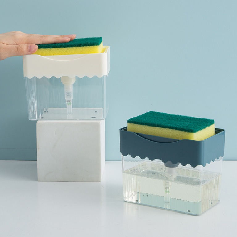 Double Layer Sponge Box with Soap 2-in-1 Dispenser Kitchen Plastic ...