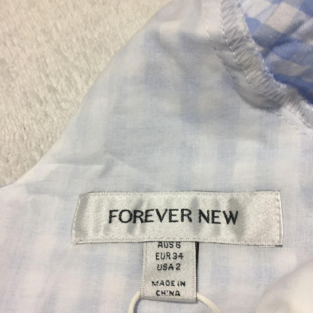 Forever New Light Blue Gingham Courtney Smock Top, Women's Fashion ...