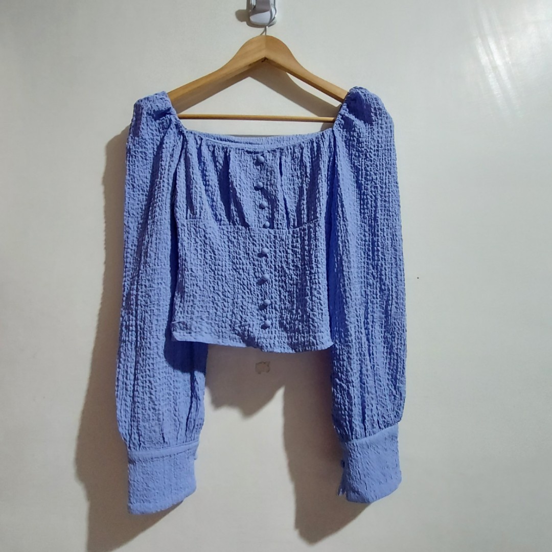 Korean Textured Puff sleeve Top, Women's Fashion, Tops, Blouses on ...