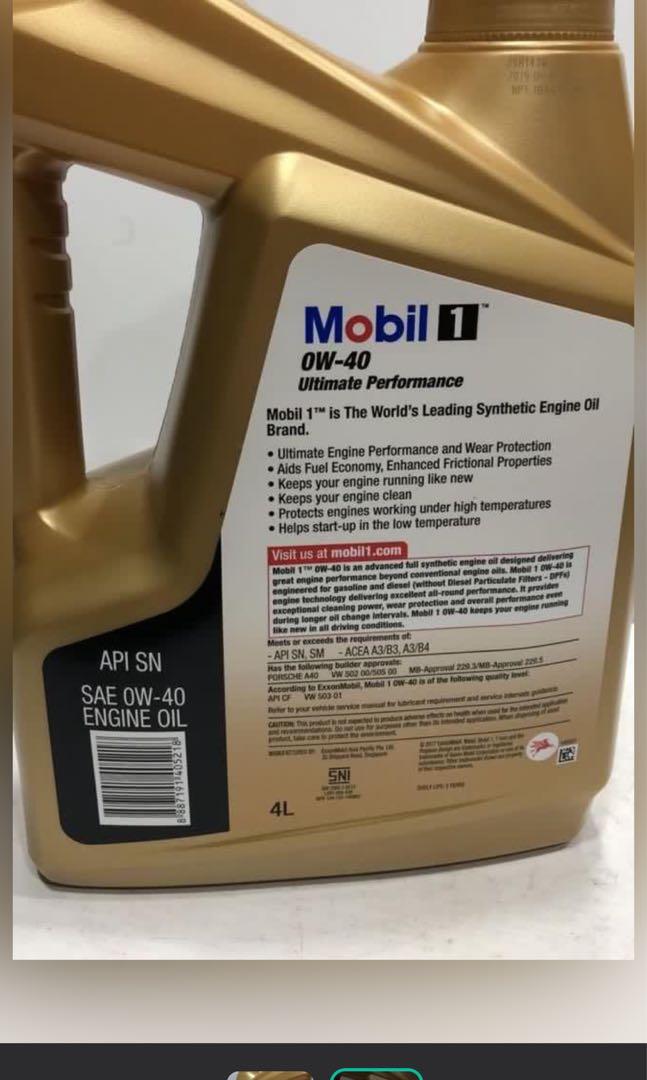 Mobil 1 Gold 0w-40 Ultimate Performance 4L, Car Accessories ...