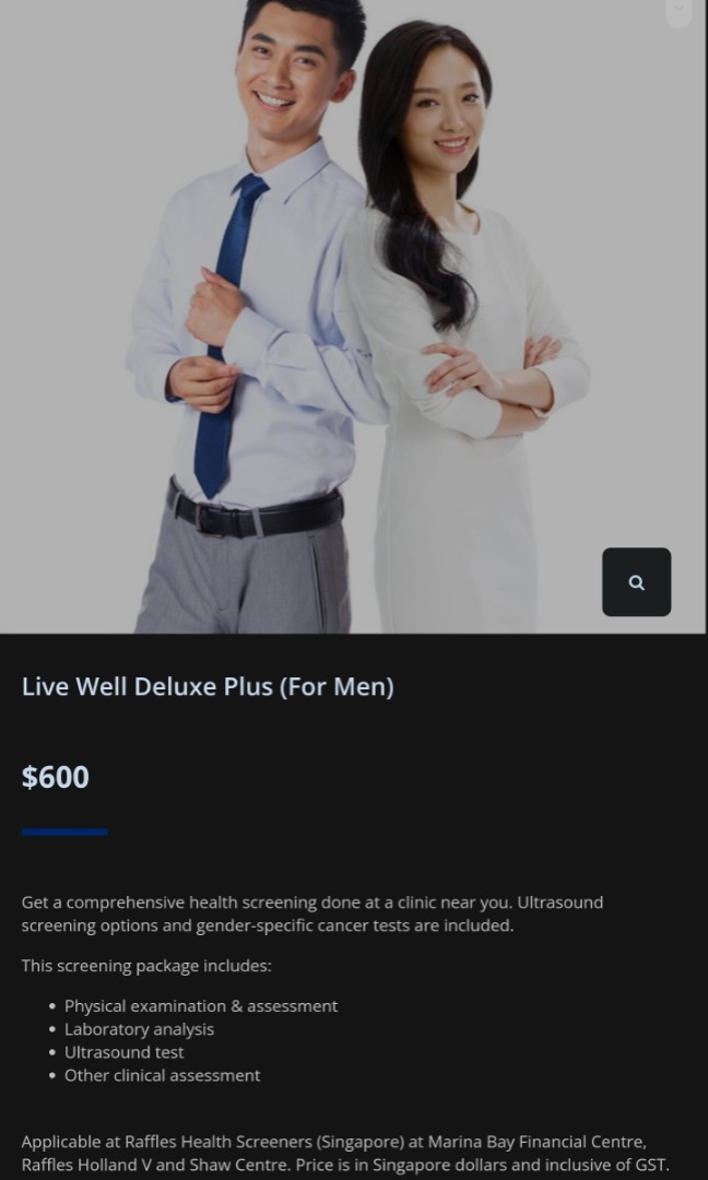 Raffles Medical Health Screening - LIVE WELL DELUXE PLUS (FOR MEN ...