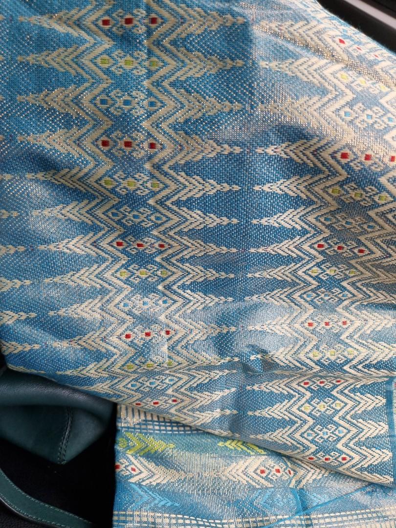 Songket 2 meter blue, Women's Fashion, Muslimah Fashion, Baju Kurung ...