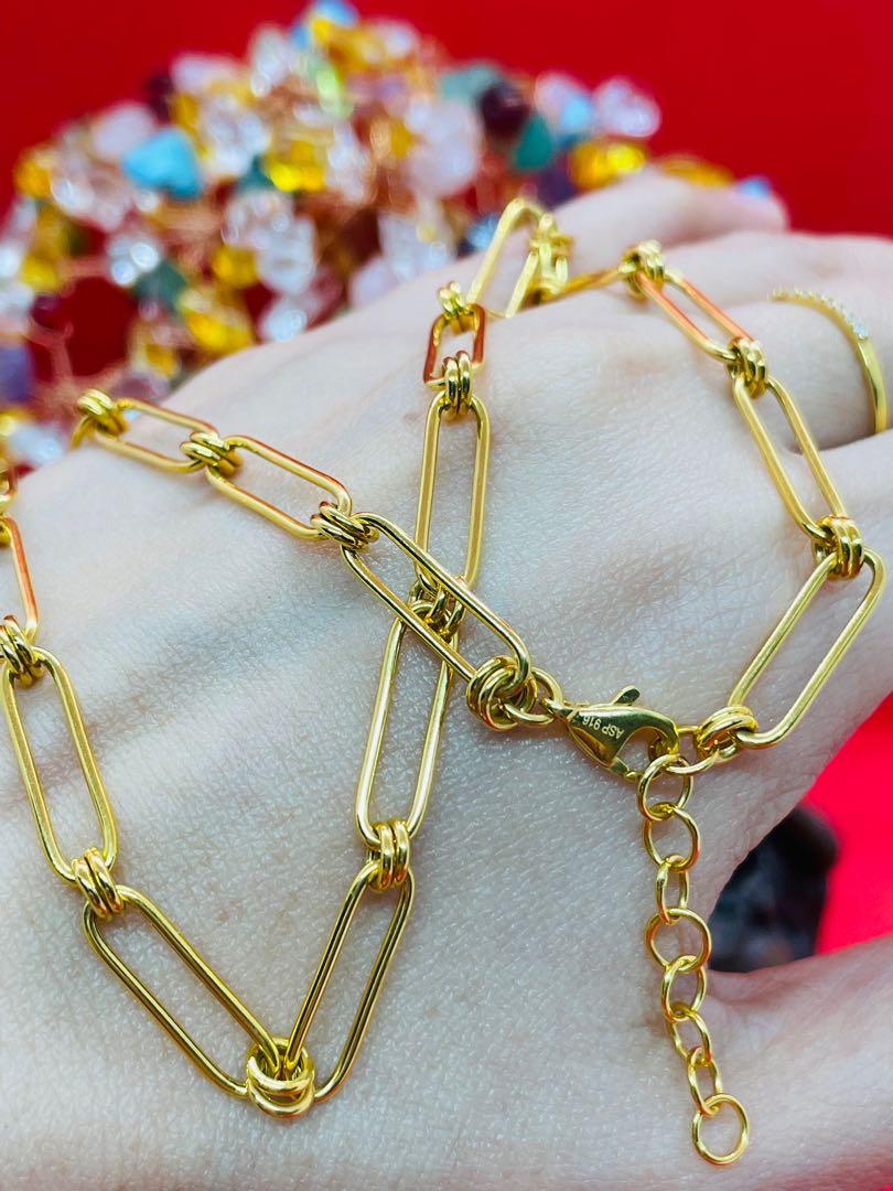22K Gold - Paper Clip-Loop Link Necklace, Women's Fashion, Jewelry ...