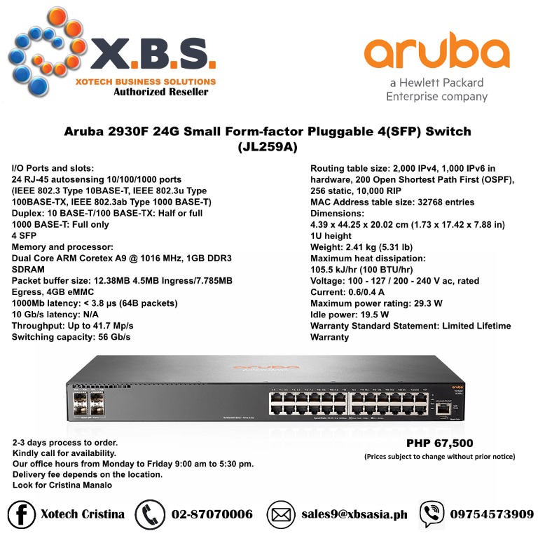 Aruba 2930F 24G Small Form-factor Pluggable 4(SFP) Switch (JL259A ...