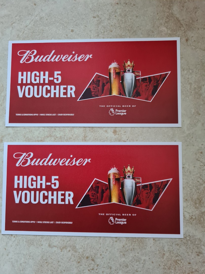Budweiser Draught beer voucher 2× 1 pint, Tickets & Vouchers, Vouchers ...
