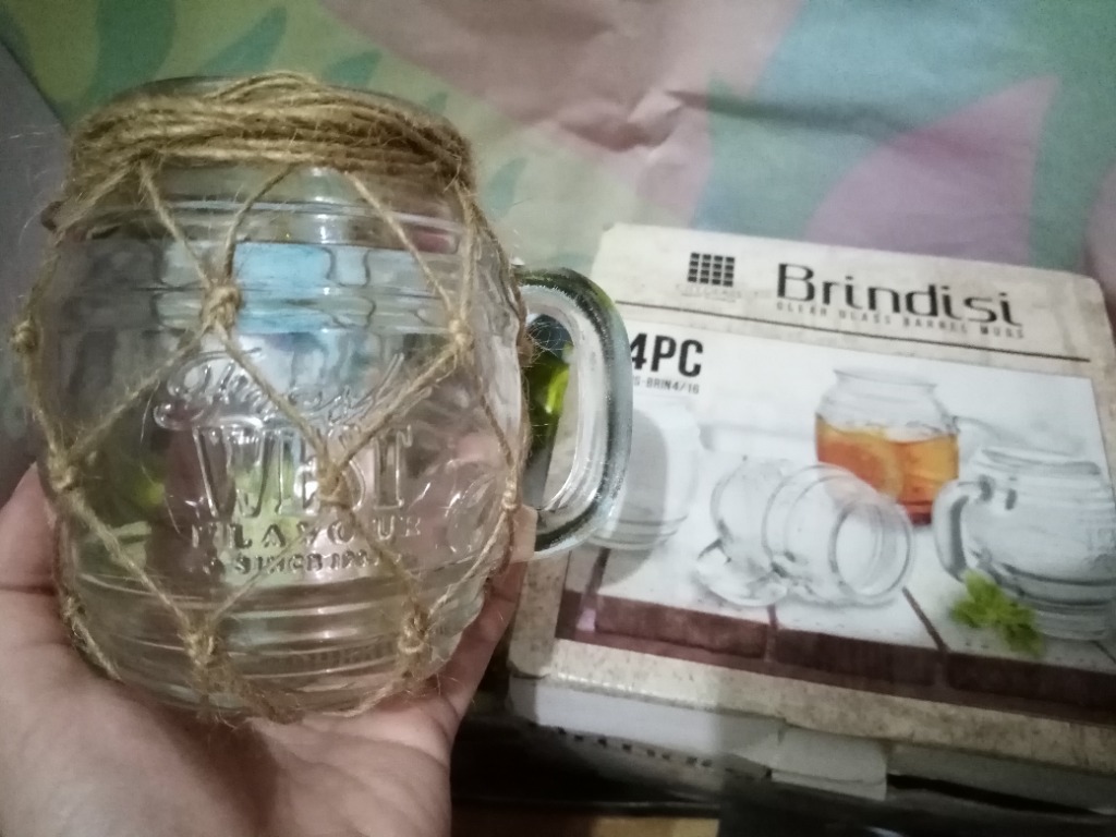 Clear Glass Barrel Mug with Twine, Furniture & Home Living, Home Decor ...