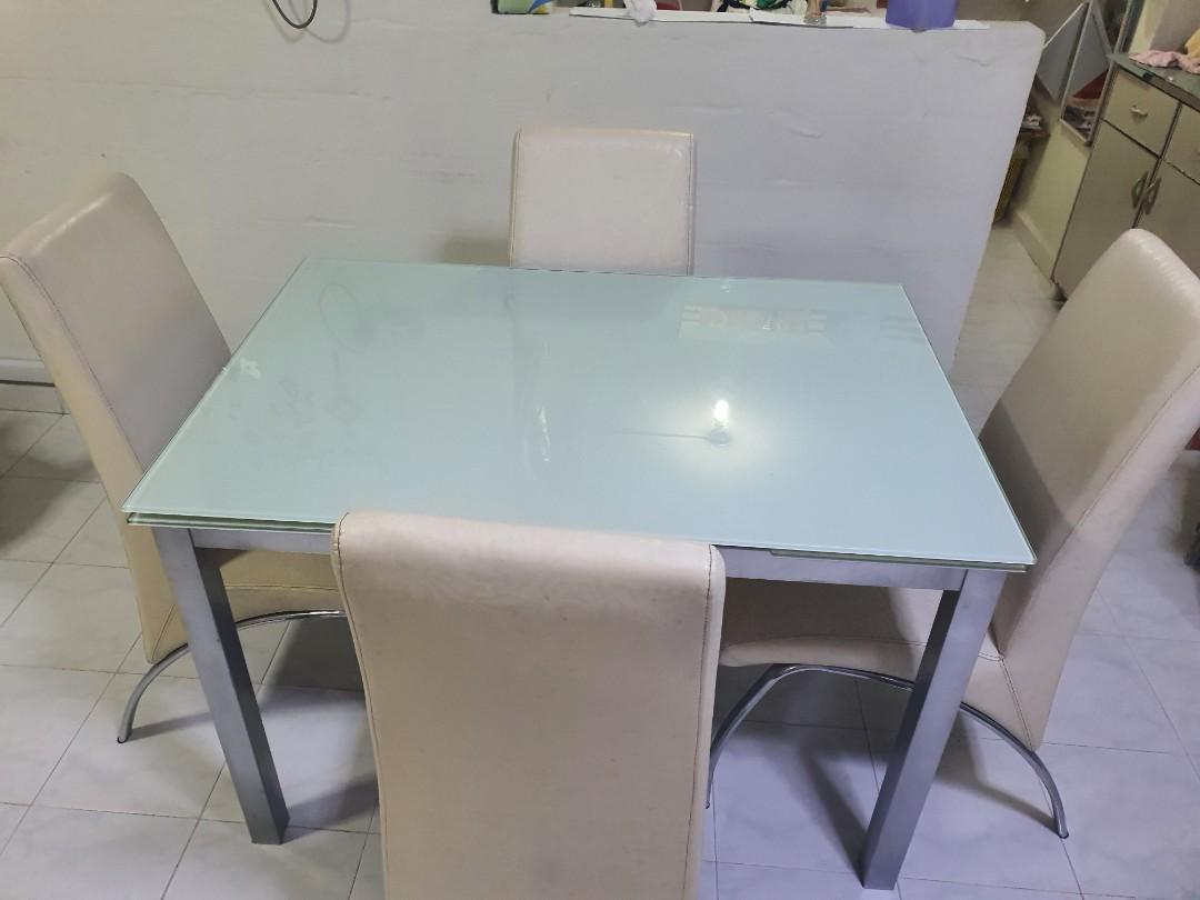 Frosted Glass Top Dining Table with 4 Chairs, Furniture & Home Living ...