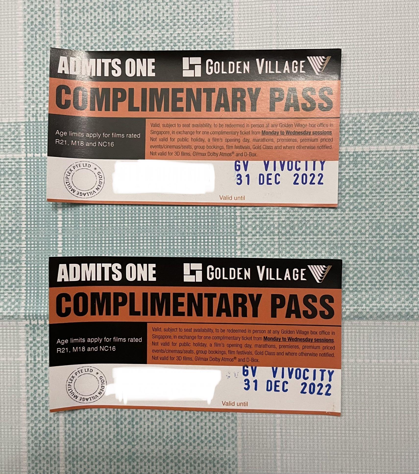 Golden Village VivoCity Movie Pass, Tickets & Vouchers, Vouchers on ...