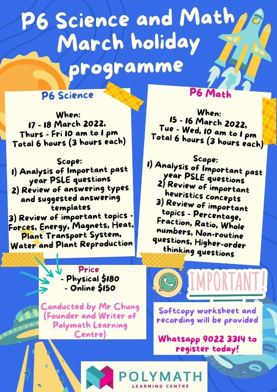Polymath Learning Centre - P6 Science and Math March Holiday Programme, Learning & Enrichment ...