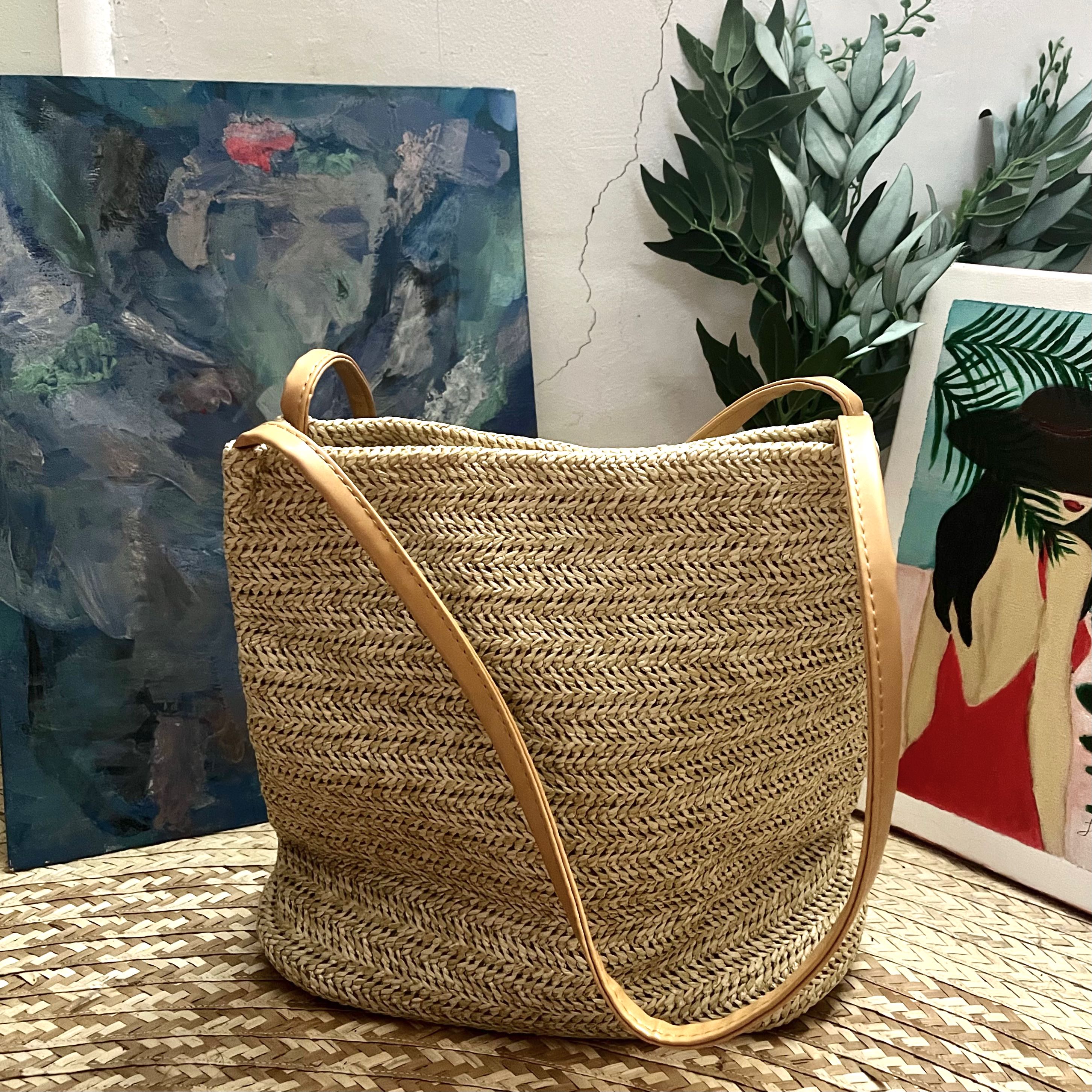 Rattan woven native beach shoulder tote bag, Women's Fashion, Bags ...