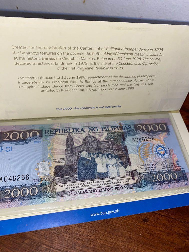 The 2000 Piso Bill Commemorative Banknote, Hobbies & Toys, Memorabilia ...