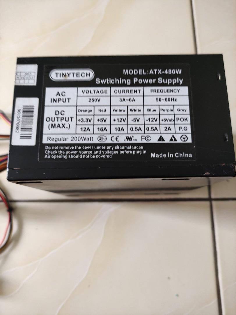 TINYTECH POWER SUPPLY ATX-480W, Computers & Tech, Parts & Accessories, Computer Parts on Carousell