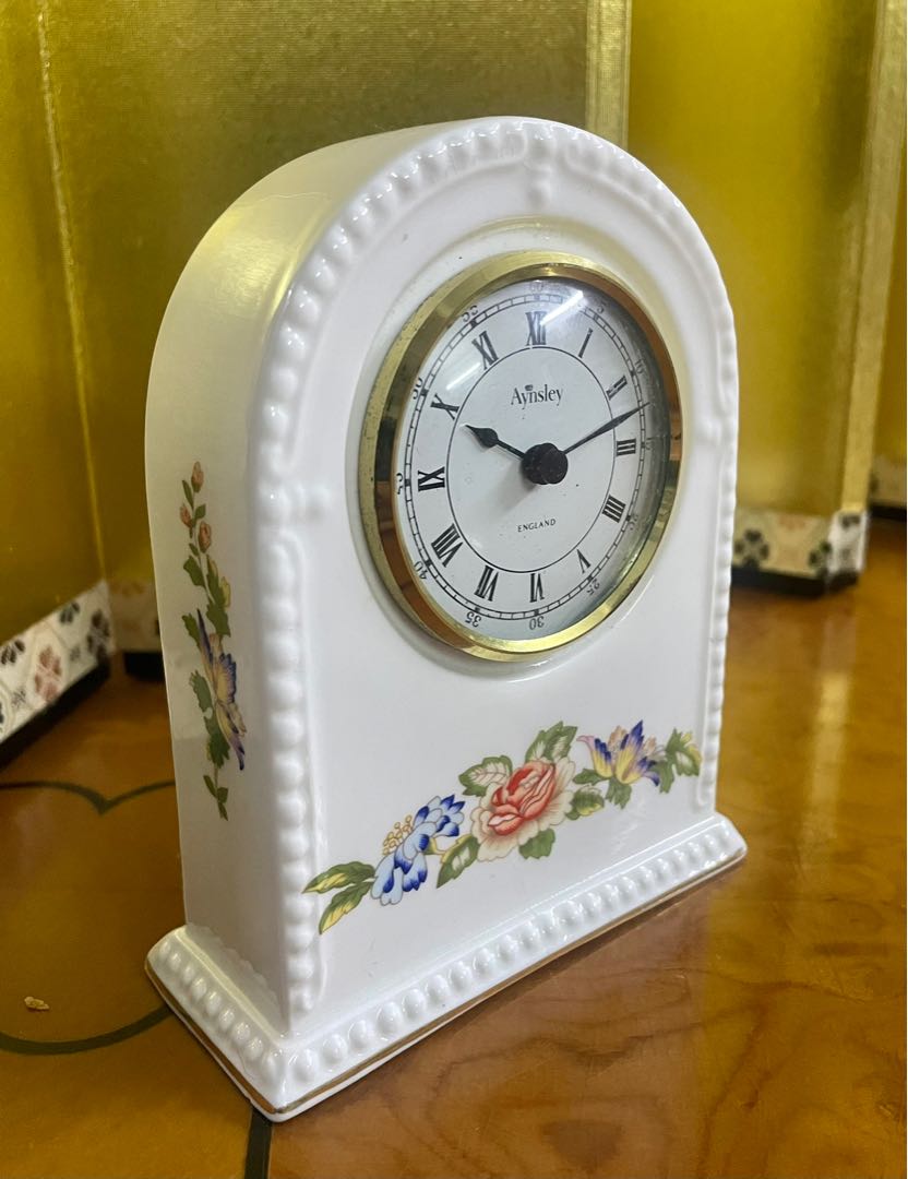 Vintage English Aynsley Porcelain Quartz Table Clock German Movement ...