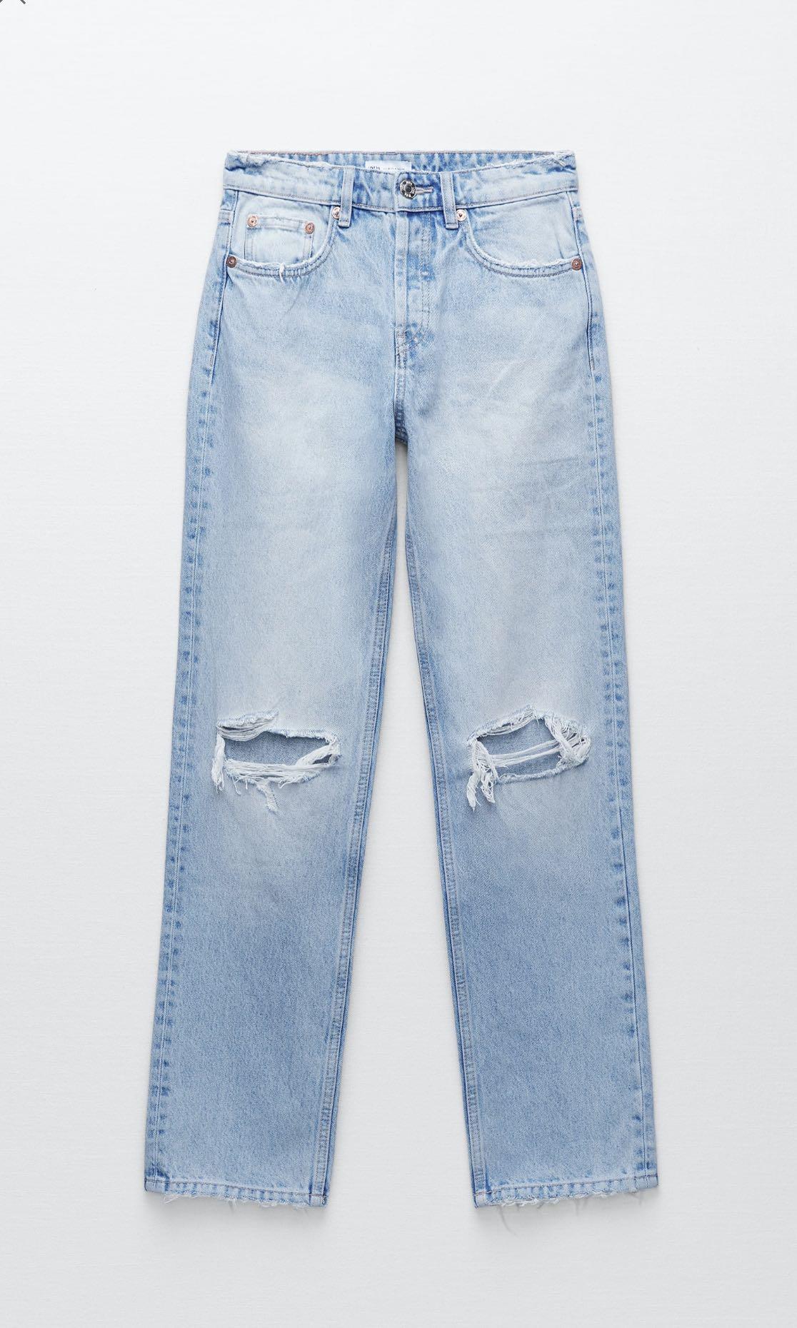 Zara ripped straight denim jeans, Women's Fashion, Bottoms, Jeans on ...