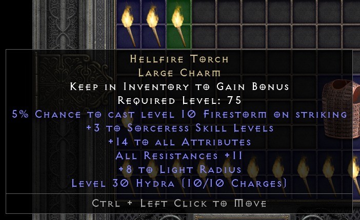14/11 Hell hellfire torch Sorceress Large Charm Diablo 2 Resurrected ...