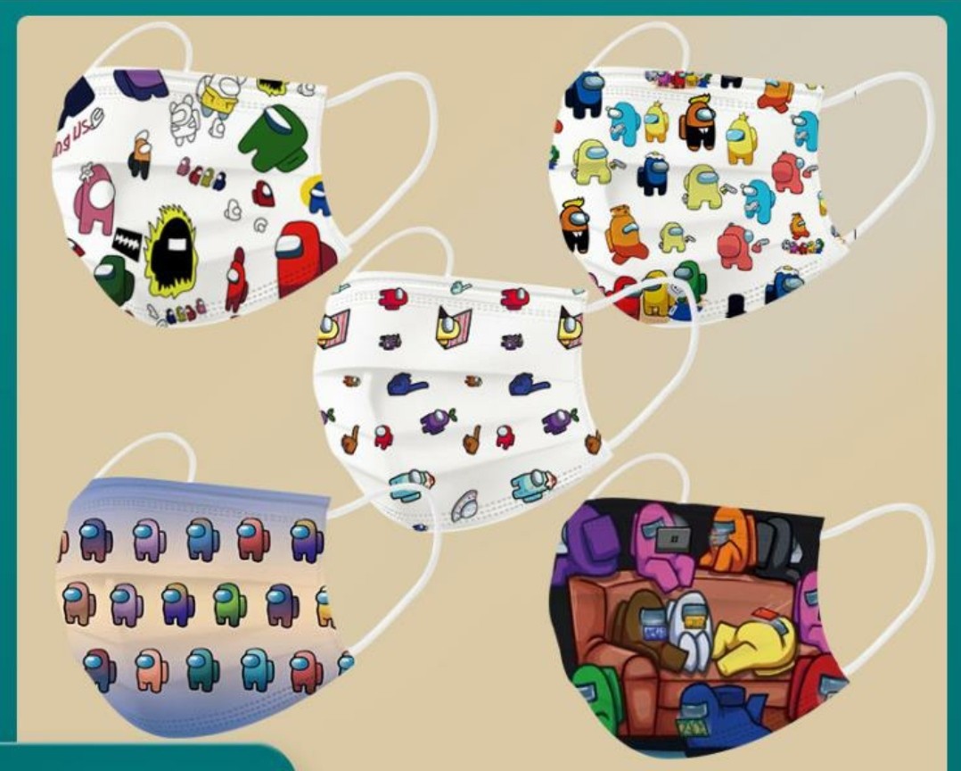 50pcs Mixed Among Us design kids face mask, Health & Nutrition, Face ...