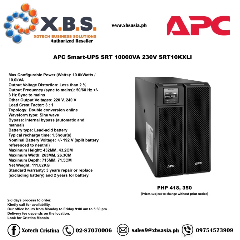 APC Smart-UPS SRT 10000VA 230V SRT10KXLI, Computers & Tech, Parts & Accessories, Networking on ...