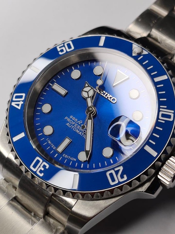 Custom Seiko Blue Sub Mod 40mm, Men's Fashion, Watches & Accessories ...