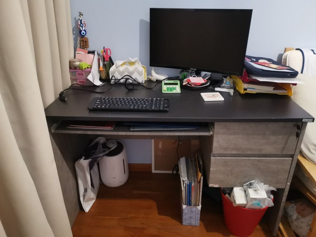 Grey study table (with 2 drawers), Furniture & Home Living, Furniture ...