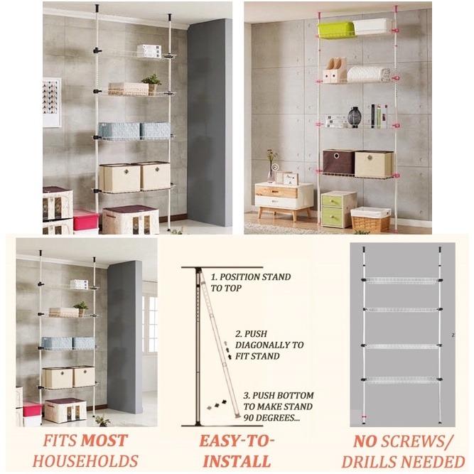 Korean Standing Pole Rack 4-Tier Storage Pole Clothes Stand Wardrobe ...