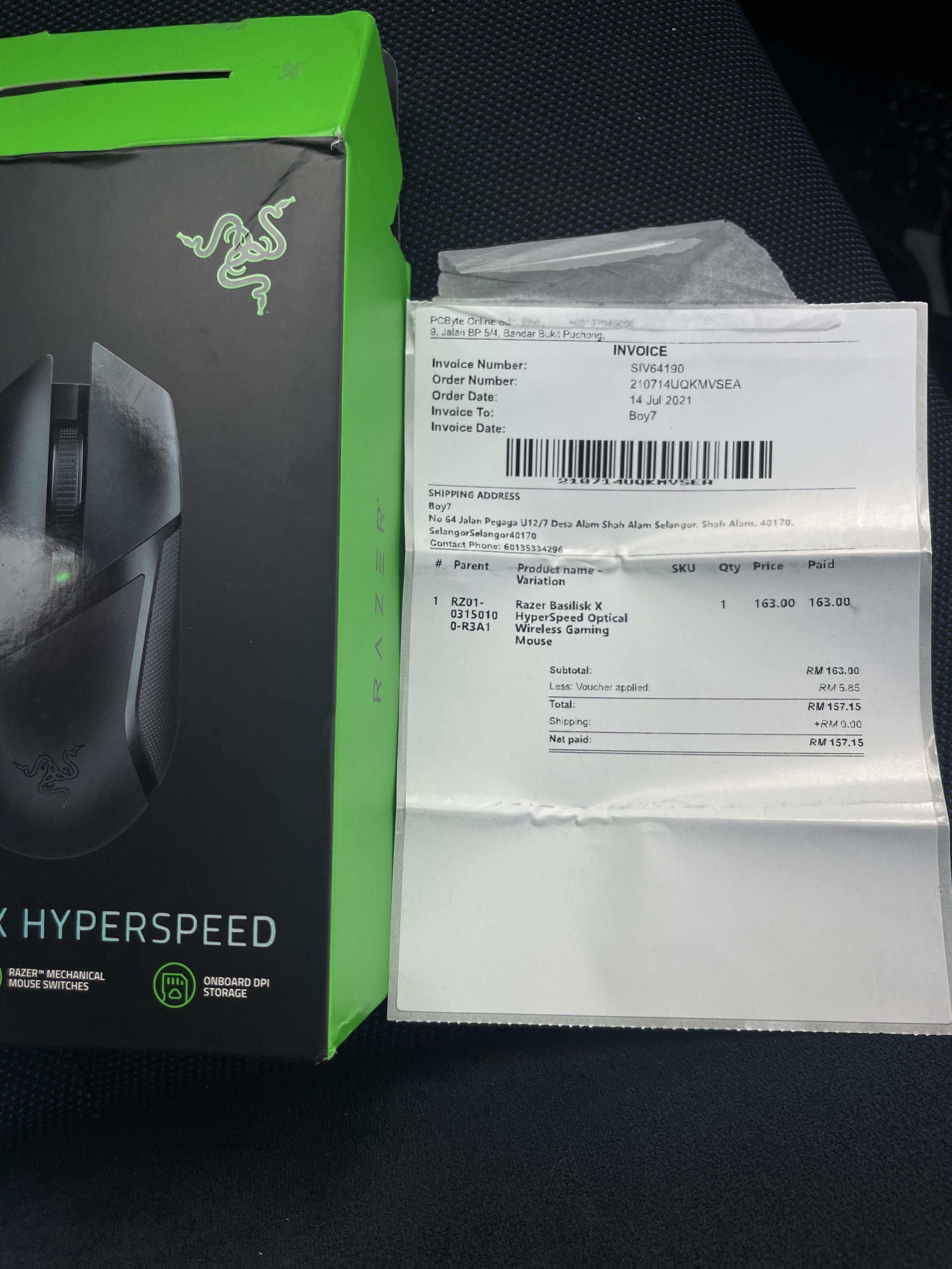 Razear Basilisk X Hyperspeed Laptop Bluetooth Mouse with receipt ...