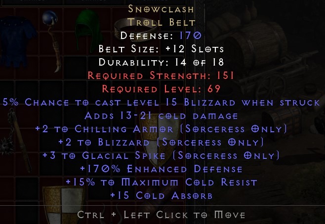 Upgraded 170ed(Perfect Enhanced Defence) Snowclash Troll Belt D2R ...