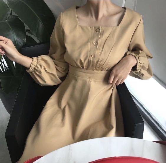Basic earth tone neutral midi dress, Fesyen Wanita, Pakaian Wanita ...