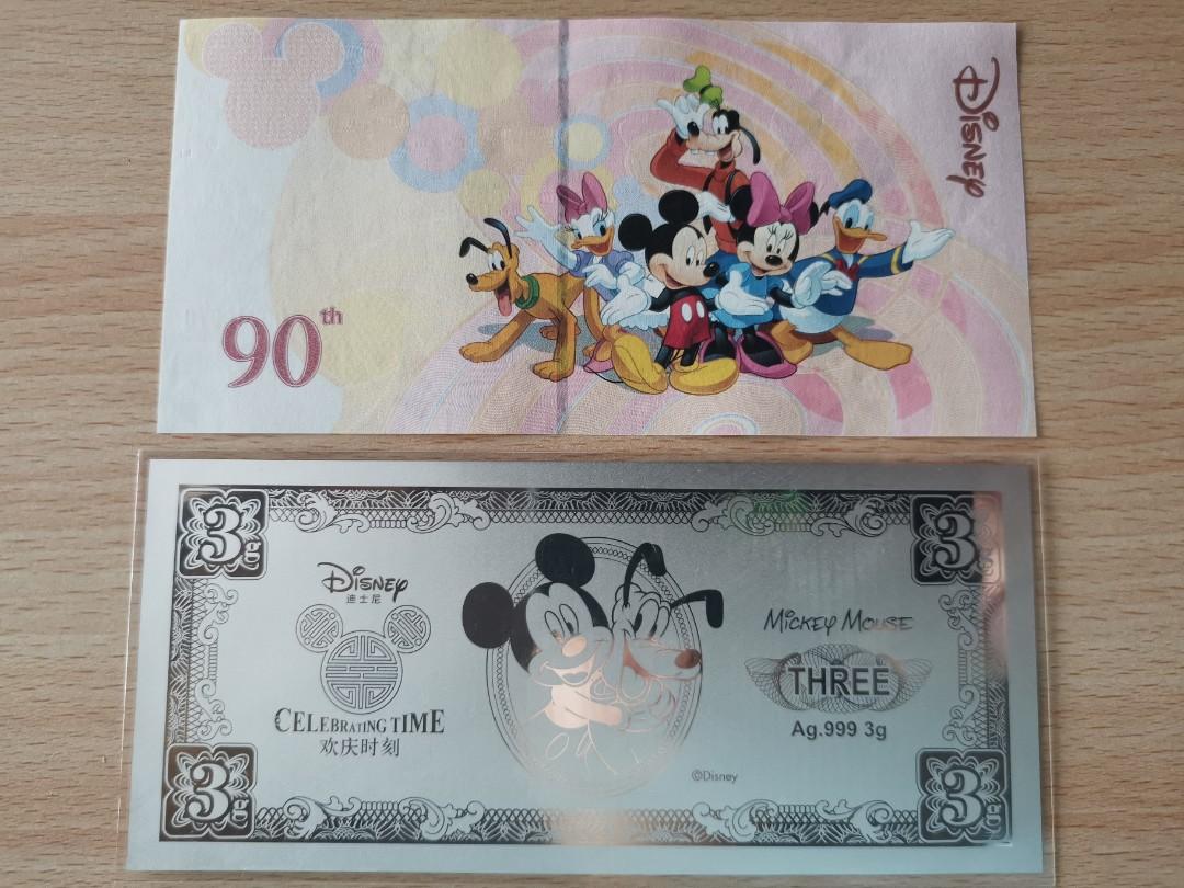 Disney 90th Celebrating Time 3g 99.9 pure silver banknote 纪念钞, Hobbies ...
