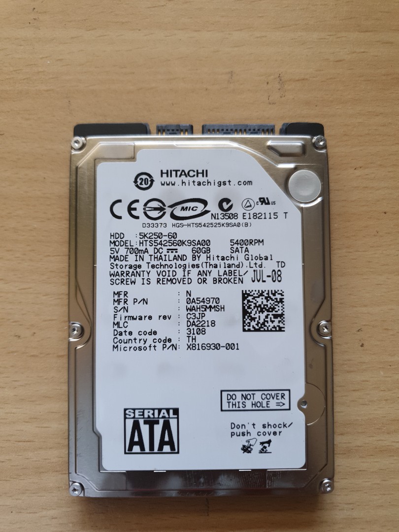 Hitachi 60GB HDD, Computers & Tech, Parts & Accessories, Hard Disks ...