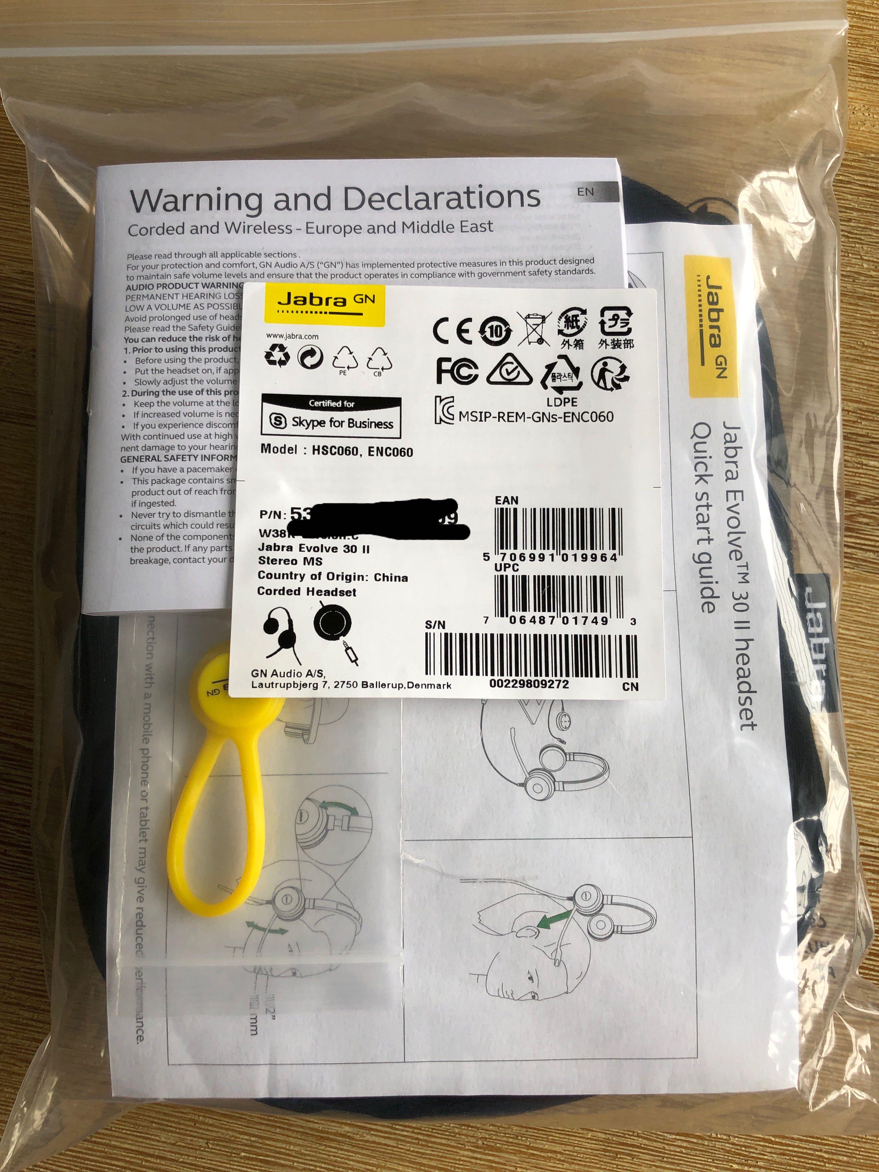 Jabra Headset Evolve 30 II Pro HSC060 ENC060, Audio, Headphones ...