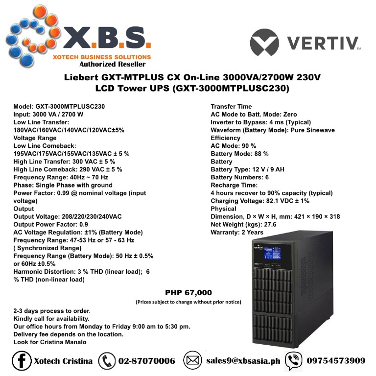 Liebert GXT-MTPLUS CX On-Line 3000VA/2700W 230V LCD Tower UPS (GXT-3000MTPLUSC230), Computers ...