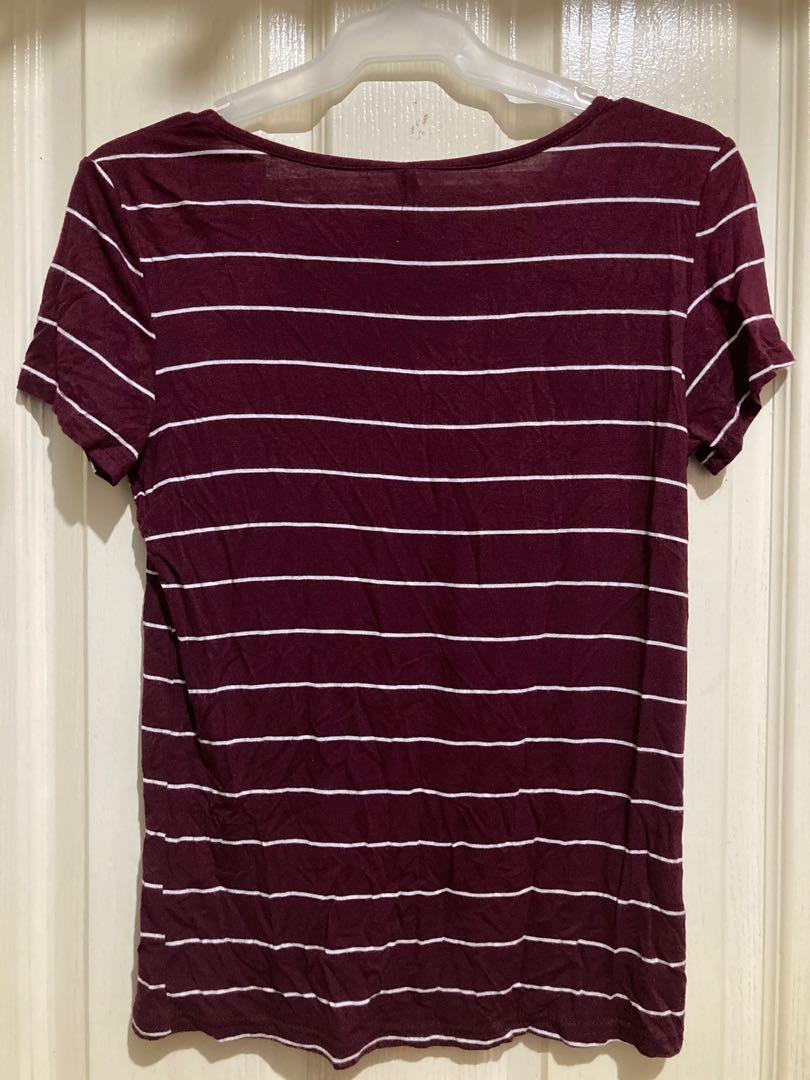 Maroon striped shirt, Women's Fashion, Tops, Shirts on Carousell