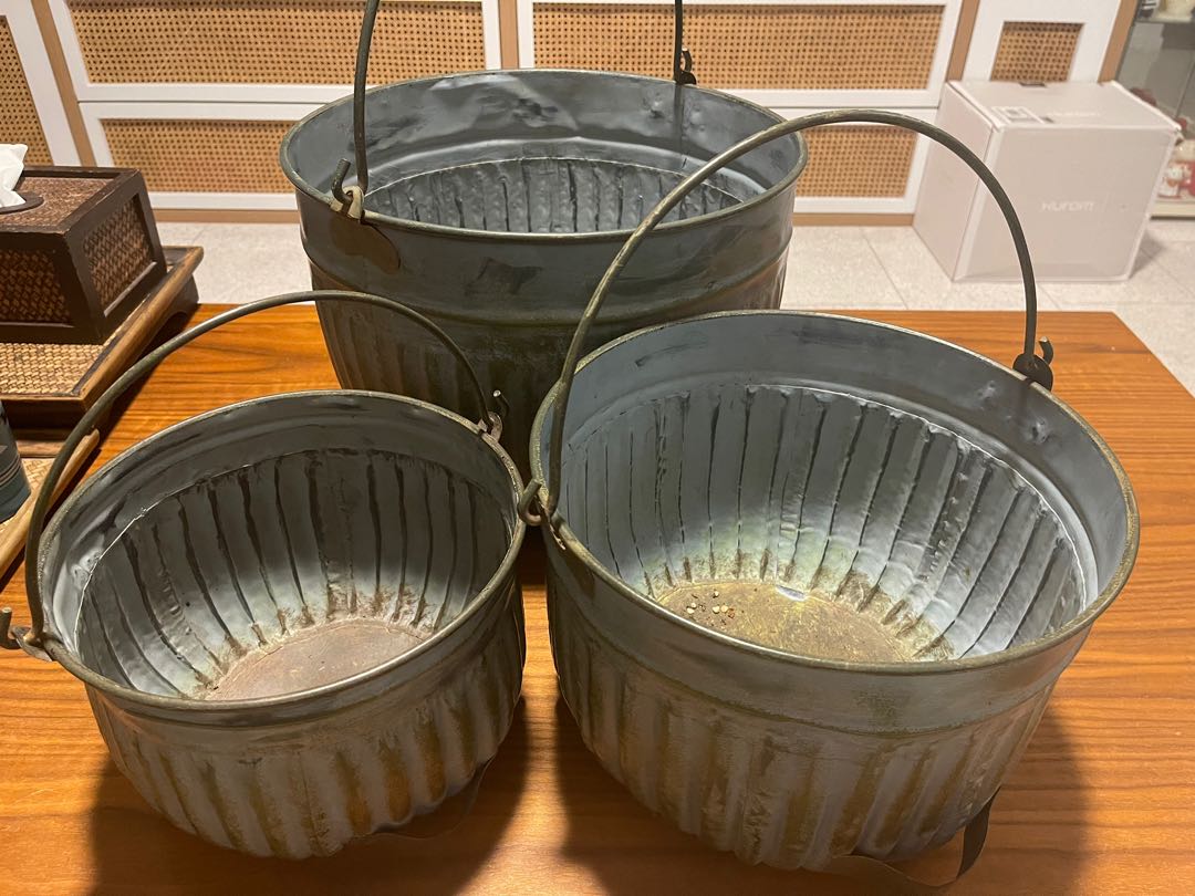 Set of 3 rustic buckets, Furniture & Home Living, Home Improvement ...
