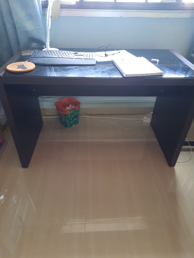 Study table with tempered glass top, Furniture & Home Living, Furniture ...