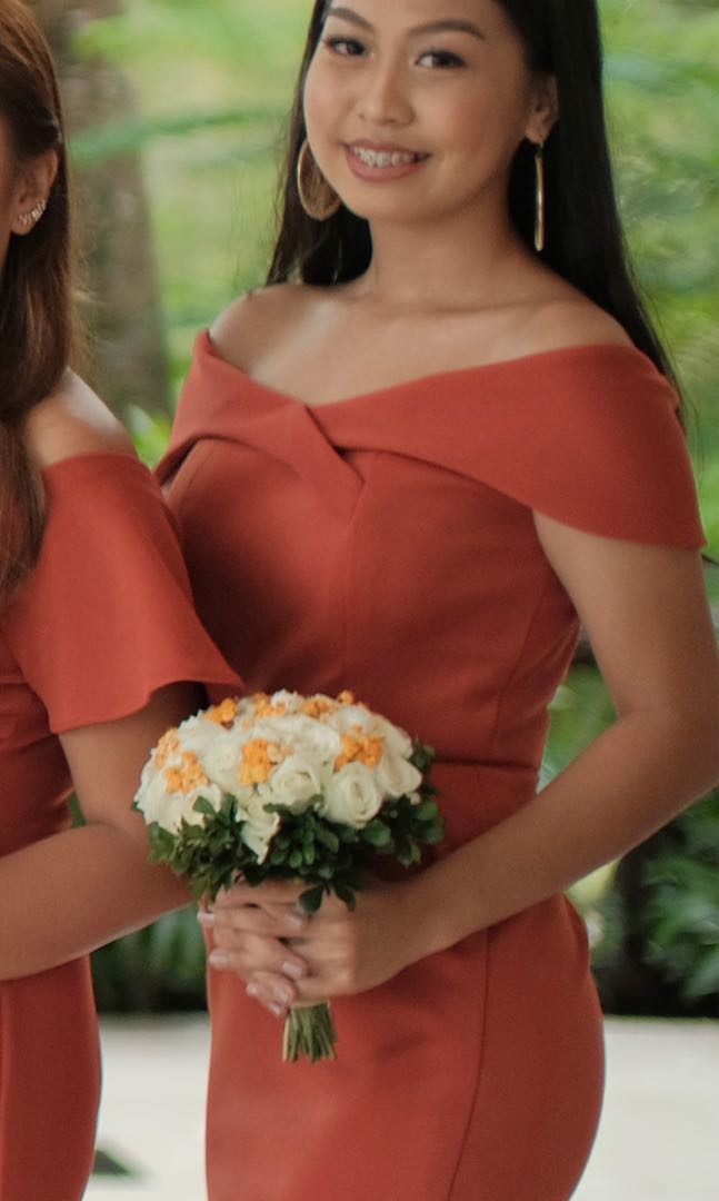 Terracotta Neoprene Gown, Women's Fashion, Dresses & Sets, Evening ...