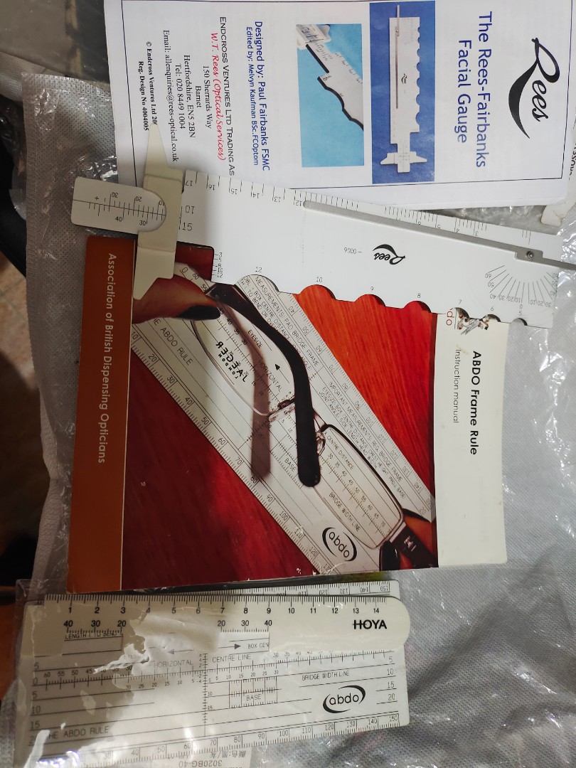 配眼鏡測量工具（眼鏡配鏡學）abdo rule, the rees-fairbanks facial gauge, 男裝, 手錶及配件, 眼鏡 ...
