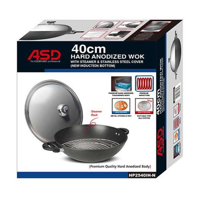 ASD / Hard Anodised Induction Wok w Steamer Rack and Stainless Steel ...