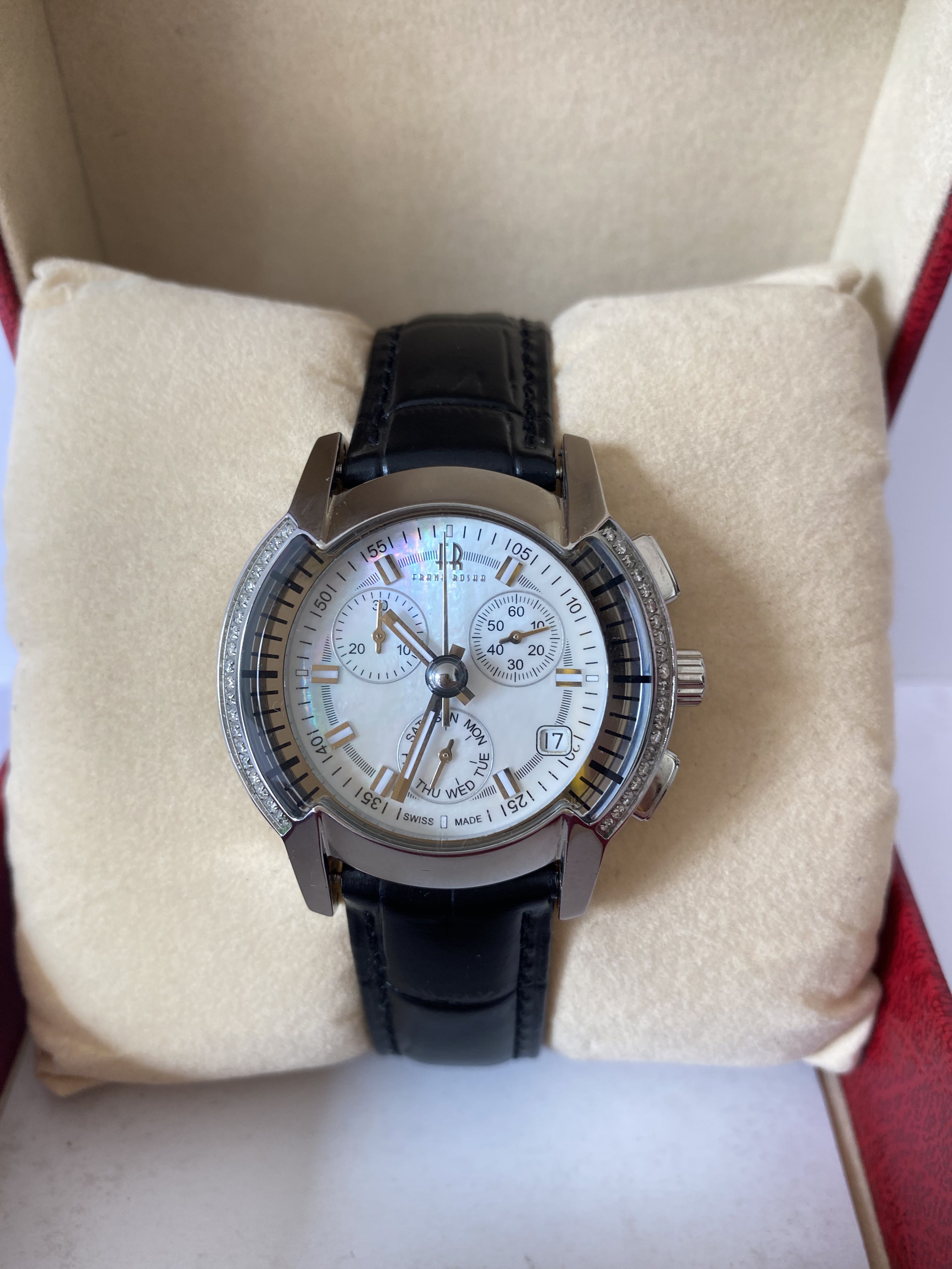 Auth Frank Rosha Chronograph W/ Real Diamond Bezel Unisex Watch, Women ...