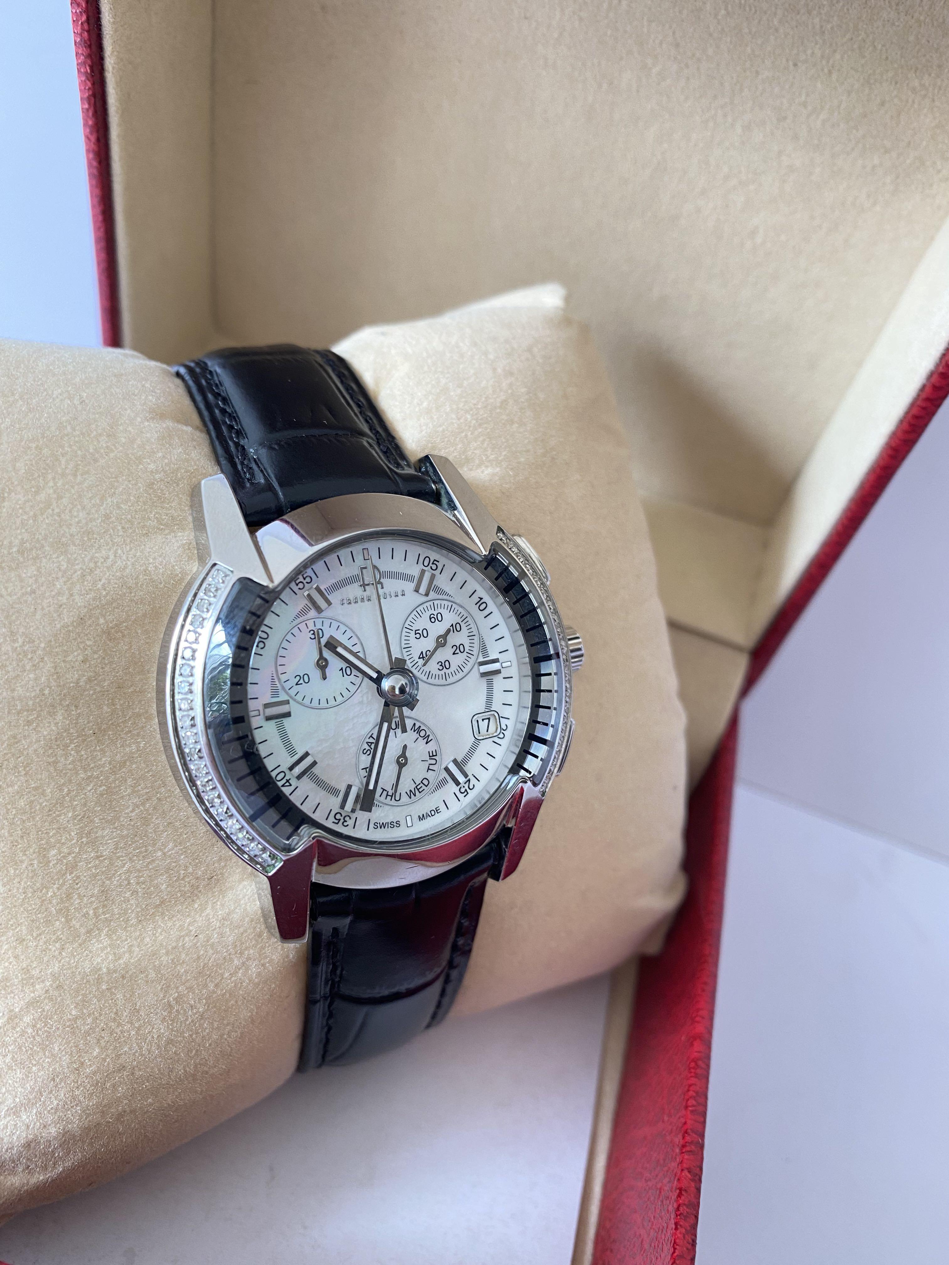 Auth Frank Rosha Chronograph W/ Real Diamond Bezel Unisex Watch, Women ...