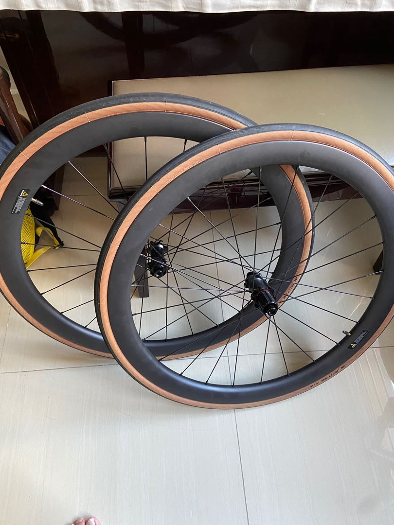 Carbon wheelset 45mm deep clincher wheels with tanwall tyres disc brake ...